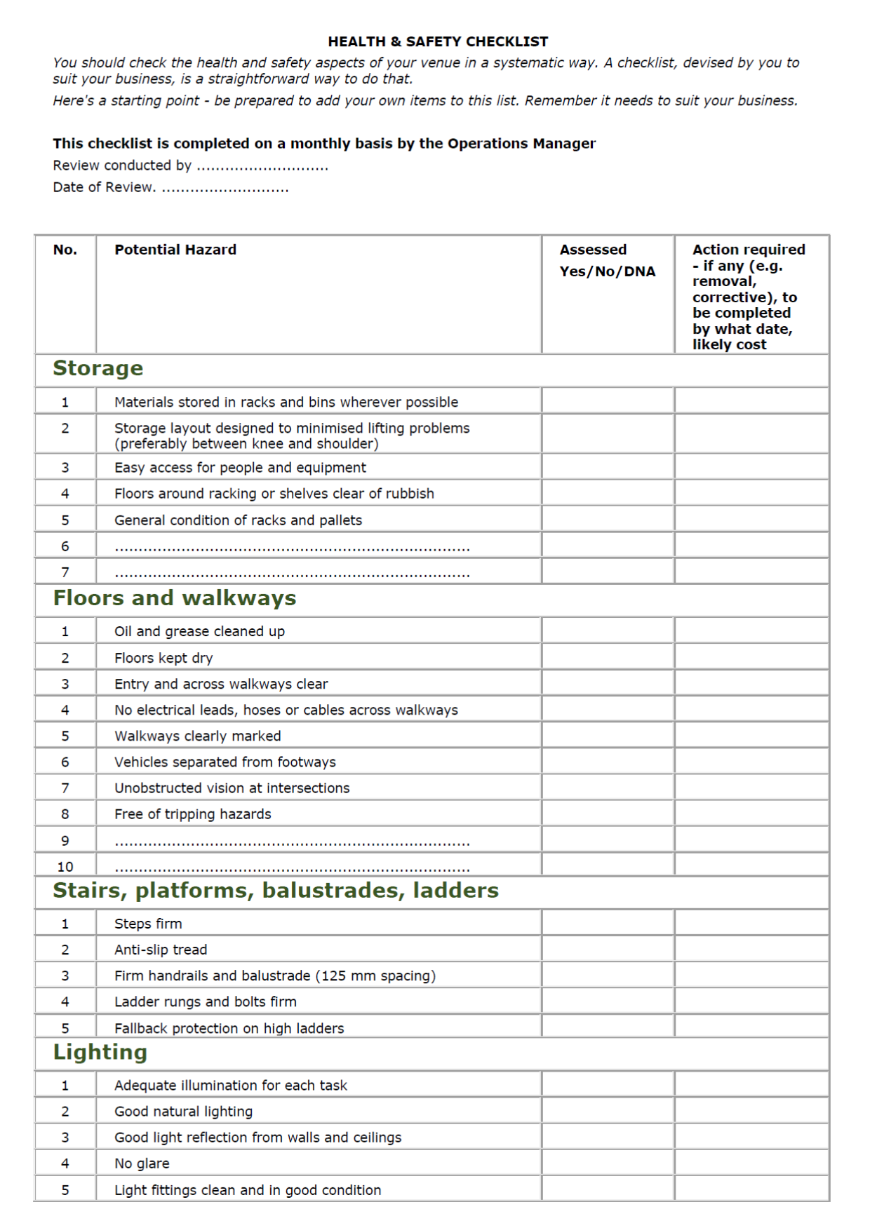 Health And Safety Checklist Australian Camps Association Health And Safety Checklist Australian Camps Association